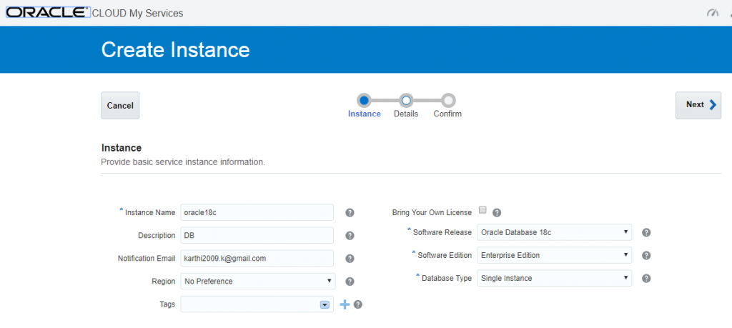 Creating an Oracle 18c Database Cloud Service Instance | Oracledbwr
