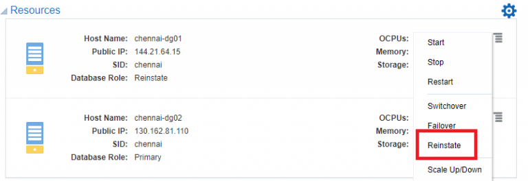 Oracle 18c-Performing a Reinstate Failed Primary Database Using DBCS Console | Oracledbwr