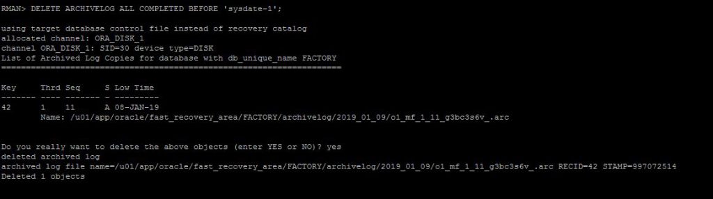 Oracle Delete Old Archives Using Rman Oracledbwr