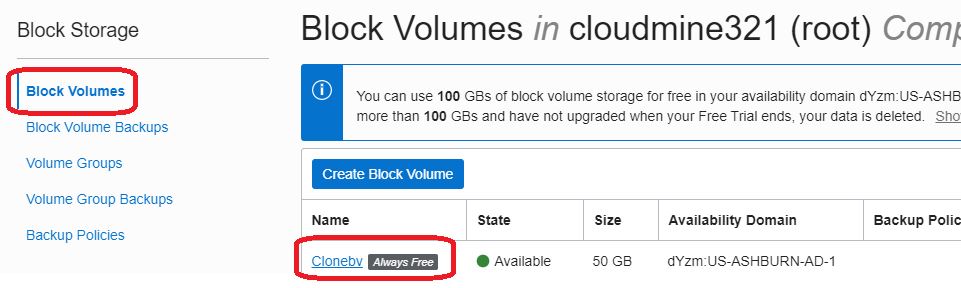 Oracle Gen2 Cloud-Detaching a Volume | Oracledbwr