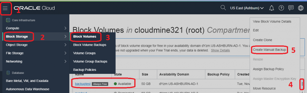 Oracle Gen2 Cloud-Restoring a Backup to a New Volume | Oracledbwr