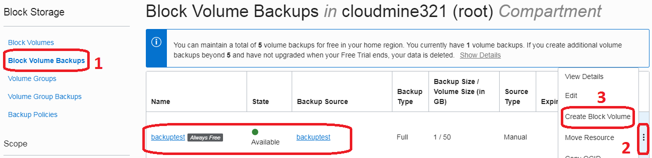 Oracle Gen2 Cloud-Restoring a Backup to a New Volume | Oracledbwr