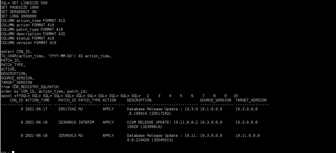 Apply Patching on Database and OJVM Patch 32578972: COMBO OF OJVM RU COMPONENT 19.11.0.0.210420 ...